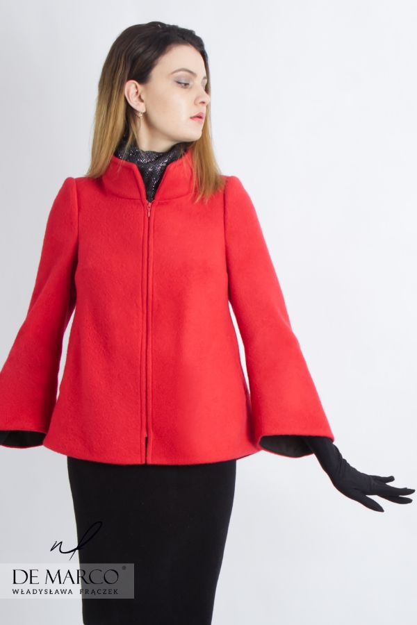 eamlike, elegant red short wool coat. The most fashionable woolen ...